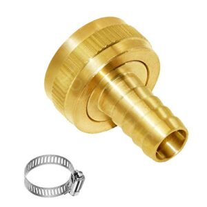 Joywayus 5/8" Barb x 3/4" Female GHT Thread Swivel Round Brass Garden Water Hose Pipe Connector Copper Fitting with Stainless Clamp House/Boat/Lawn/Power Wash/Irrigation