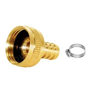 Joywayus 5/8" Barb x 3/4" Female GHT Thread Swivel Round Brass Garden Water Hose Pipe Connector Copper Fitting with Stainless Clamp House/Boat/Lawn/Power Wash/Irrigation