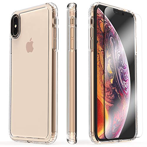 SaharaCase-Crystal Series Case Cover with Tempered Glass Kit Shockproof Heavy Duty Military Grade Drop Tested Apple iPhone Xs MAX 6.5" (2018) Clear