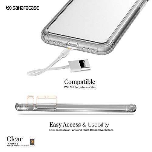 SaharaCase-Crystal Series Case Cover with Tempered Glass Kit Shockproof Heavy Duty Military Grade Drop Tested Apple iPhone Xs MAX 6.5" (2018) Clear