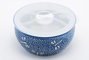 microwave ceramic bowl with lid ideal for food prep food storage meal planning (blue dragonfly 5")