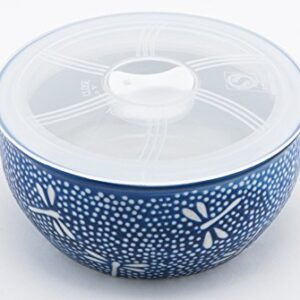 Microwave Ceramic Bowl With Lid Ideal For Food Prep Food Storage Meal Planning (Blue Dragonfly 5")