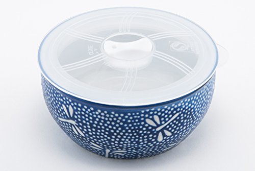 Microwave Ceramic Bowl With Lid Ideal For Food Prep Food Storage Meal Planning (Blue Dragonfly 5")