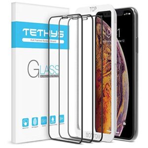 tethys glass screen protector designed for apple iphone 11 pro max/iphone xs max (6.5") [edge to edge coverage] full protection durable tempered glass [guidance frame included] - pack of 3