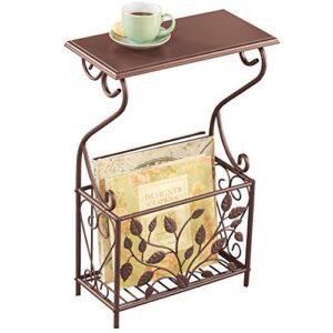 collections etc scroll leaves iron and wood magazine holder side table, bronze colored finish