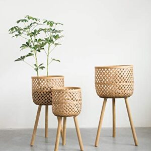 Creative Co-Op Woven Bamboo Floor Baskets with Wood Legs (Set of 3 Sizes)