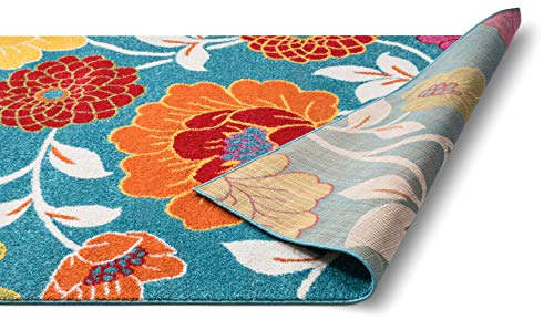 Well Woven StarBright Daisy Flowers Modern Floral Blue 5' x 7' Kids Area Rug