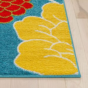 Well Woven StarBright Daisy Flowers Modern Floral Blue 5' x 7' Kids Area Rug