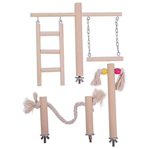 QBLEEV Parakeet Perches Outside Cage, Bird Swing Conure Toys Table Cage Top Play Stand Parrot Climbing Ladder Rope Perches Stands Chewing Wood Play Gyms Playground for Cockatiel Lovebirds Finches