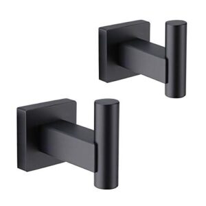 hoooh matte black towel hook, sus 304 stainless steel coat/robe clothes hook for bath kitchen garage wall mounted (2 pack), b101-bk-p2