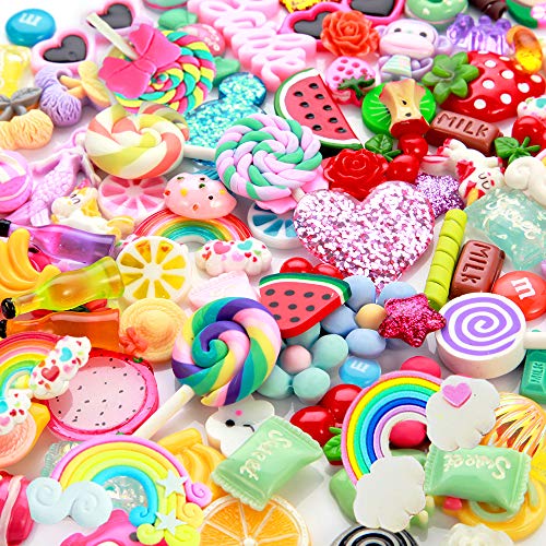 Slime Charms Cute Set - Charms for Slime Assorted Fruits Candy Sweets Flatback Resin Cabochons for Craft Making, Ornament Scrapbooking DIY Crafts (Candy)