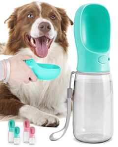 malsipree dog water bottle, leak proof portable puppy water dispenser with drinking feeder for pets outdoor walking, hiking, travel, food grade plastic (19oz, blue)