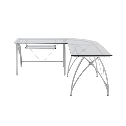 Realspace® Vista Glass 76" W L-Shape Corner Desk, Silver