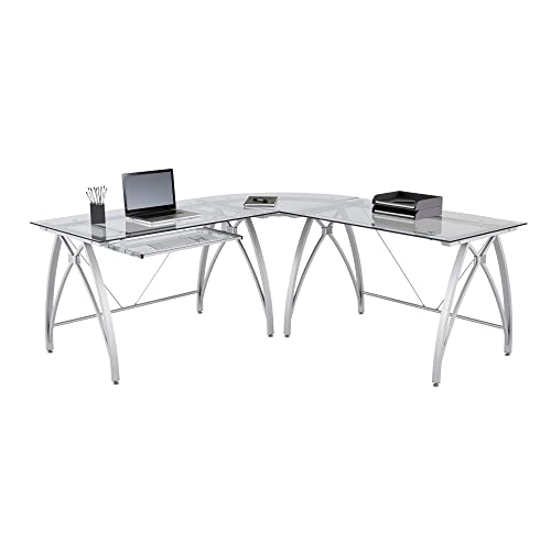 Realspace® Vista Glass 76" W L-Shape Corner Desk, Silver