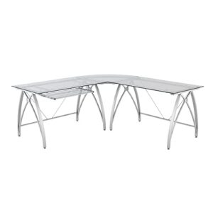 Realspace® Vista Glass 76" W L-Shape Corner Desk, Silver