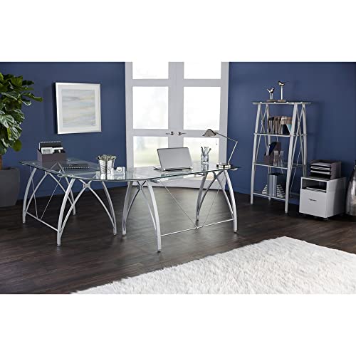 Realspace® Vista Glass 76" W L-Shape Corner Desk, Silver