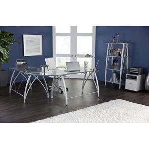 Realspace® Vista Glass 76" W L-Shape Corner Desk, Silver