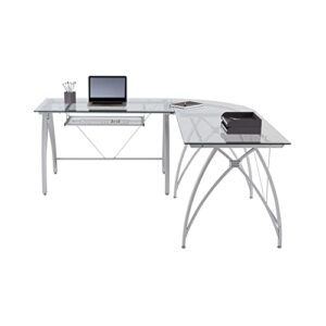 Realspace® Vista Glass 76" W L-Shape Corner Desk, Silver