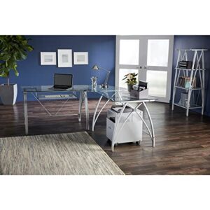 Realspace® Vista Glass 76" W L-Shape Corner Desk, Silver