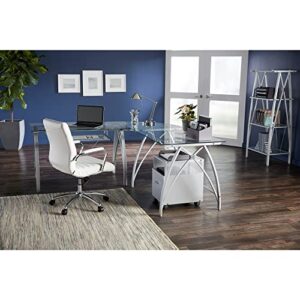 Realspace® Vista Glass 76" W L-Shape Corner Desk, Silver