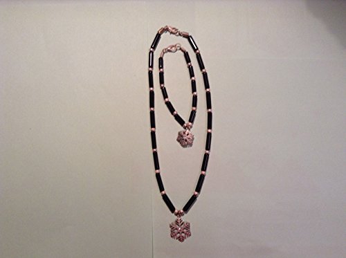 Plastic bead 17" Necklace & 7" Bracelets, black, silver color with pendent