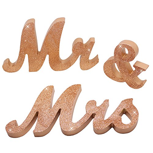 Mr and Mrs Sign Wedding Sweetheart Table Decorations,Mr and Mrs Letters Decorative Letters for Wedding Photo Props Party Banner Decoration，Wedding Shower Gift (Rose Gold Glitter)