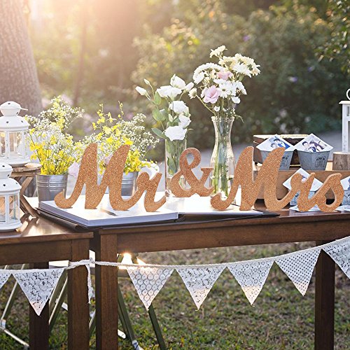 Mr and Mrs Sign Wedding Sweetheart Table Decorations,Mr and Mrs Letters Decorative Letters for Wedding Photo Props Party Banner Decoration，Wedding Shower Gift (Rose Gold Glitter)