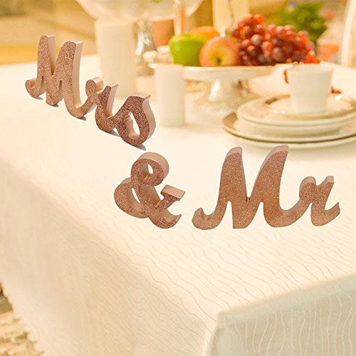 Mr and Mrs Sign Wedding Sweetheart Table Decorations,Mr and Mrs Letters Decorative Letters for Wedding Photo Props Party Banner Decoration，Wedding Shower Gift (Rose Gold Glitter)