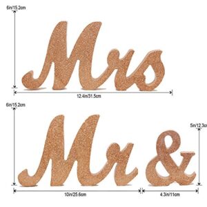 Mr and Mrs Sign Wedding Sweetheart Table Decorations,Mr and Mrs Letters Decorative Letters for Wedding Photo Props Party Banner Decoration，Wedding Shower Gift (Rose Gold Glitter)