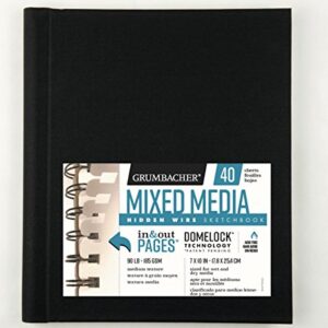 Grumbacher Mixed Media Paper Hardcover Sketchbook with In and Out Pages and Hidden Wire, 90 lb. / 185 GSM, 7 x 10 Inches, Side Wired, 40 White Sheets, 460700663