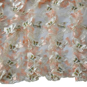 Aisunne African Lace Fabrics 5 Yards Nigerian French Lace Fabric with 3D Butterfly Embroidered Flower for Wedding Party Dresses (Apricot)