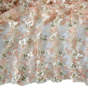 Aisunne African Lace Fabrics 5 Yards Nigerian French Lace Fabric with 3D Butterfly Embroidered Flower for Wedding Party Dresses (Apricot)