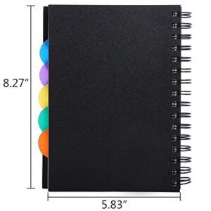 A5 Notebook, 5 Subject Spiral Notebook and Journals, Wide Ruled, Lab Professional Notepad, Colored Dividers with Tabs, 5.83”×8.27”, 290 Pages, Hardcover Memo Planner for School Boys Girls Men Women