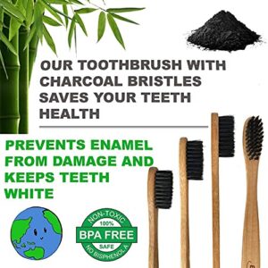 EveEco 4 Count I Bamboo Toothbrush I Soft Bristles Best for Sensitive Gums I Charcoal I Vegan I Natural Wood I BPA Fee I Recyclable I Compostable I Biodegradable | Environmentally Friendly