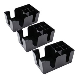 tebery 3 pack bar caddy with 6 compartments,barware caddy, bar caddy napkin dispenser, straw organizer - 9" l x 5.4" w, black