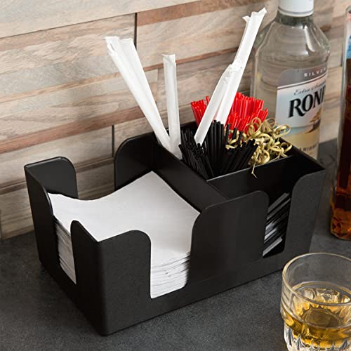 Tebery 3 Pack Bar Caddy with 6 Compartments,Barware Caddy, Bar Caddy Napkin Dispenser, Straw Organizer - 9" L x 5.4" W, Black