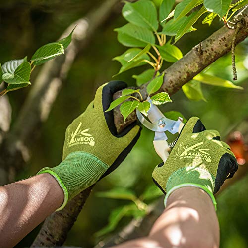 COOLJOB 2 Pairs Bamboo Touch Screen Gardening Gloves for Men, Large Breathable Working Gloves, Rubber Coated Garden Gloves, Non Slip Grip for Workers, Gardeners, Drivers, Green & Black, L