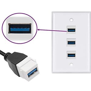 Poyiccot USB 3.0 Keystone Jack Cable, USB 3.0 A Male to USB 3.0 Keystone Jack Female M/F Pigtail Extension Keystone-to-Cable for Wall Plate Connectors Adapter Convertor Cable