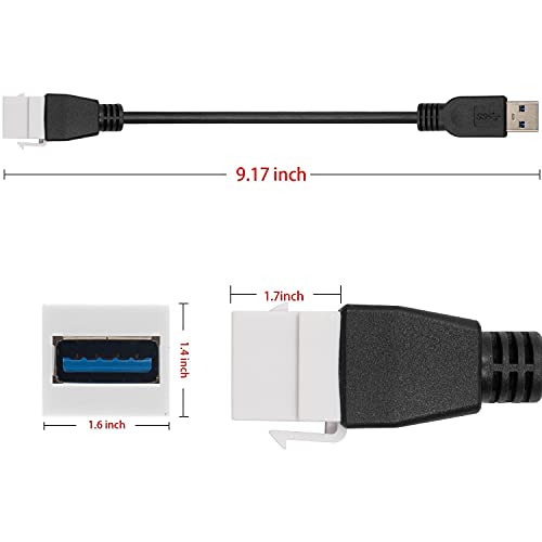 Poyiccot USB 3.0 Keystone Jack Cable, USB 3.0 A Male to USB 3.0 Keystone Jack Female M/F Pigtail Extension Keystone-to-Cable for Wall Plate Connectors Adapter Convertor Cable