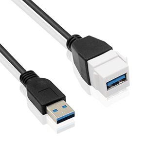 Poyiccot USB 3.0 Keystone Jack Cable, USB 3.0 A Male to USB 3.0 Keystone Jack Female M/F Pigtail Extension Keystone-to-Cable for Wall Plate Connectors Adapter Convertor Cable