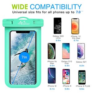 MoKo Waterproof Phone Pouch Holder [2 Pack], Underwater Phone Case Dry Bag with Lanyard Compatible with iPhone 14 13 12 11 Pro Max X/Xr/Xs Max/SE 3,Samsung S21/S10/S9/S8 Plus, Blue+Green