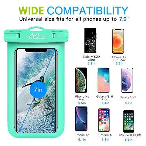 MoKo Waterproof Phone Pouch Holder [2 Pack], Underwater Phone Case Dry Bag with Lanyard Compatible with iPhone 14 13 12 11 Pro Max X/Xr/Xs Max/SE 3,Samsung S21/S10/S9/S8 Plus, Blue+Green