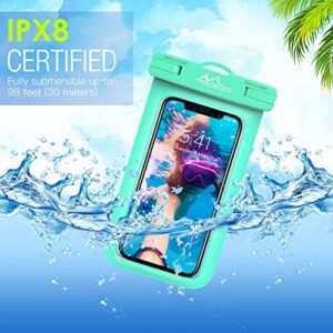 MoKo Waterproof Phone Pouch Holder [2 Pack], Underwater Phone Case Dry Bag with Lanyard Compatible with iPhone 14 13 12 11 Pro Max X/Xr/Xs Max/SE 3,Samsung S21/S10/S9/S8 Plus, Blue+Green