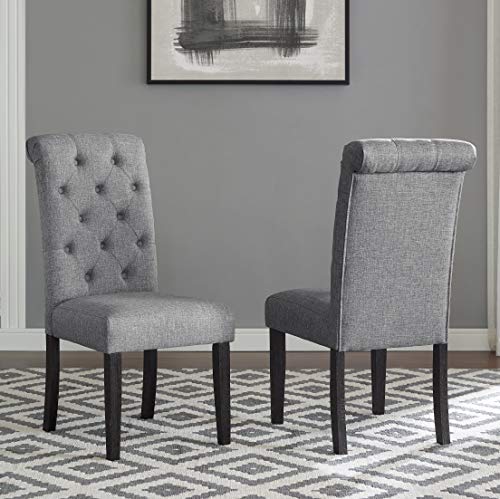 Roundhill Furniture Leviton Solid Wood Tufted Dining Chair, Set of 2, Gray