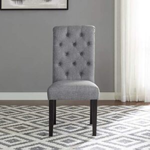 Roundhill Furniture Leviton Solid Wood Tufted Dining Chair, Set of 2, Gray