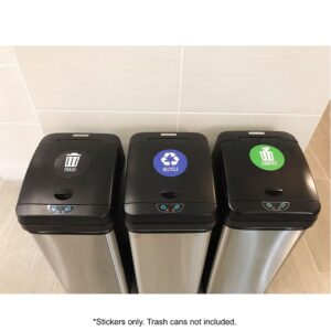 iTouchless Trash Stickers Premium Vinyl Decals for Trash Can; 3" Round Waterproof, Reusable (Set of 3); Indoor/Outdoor