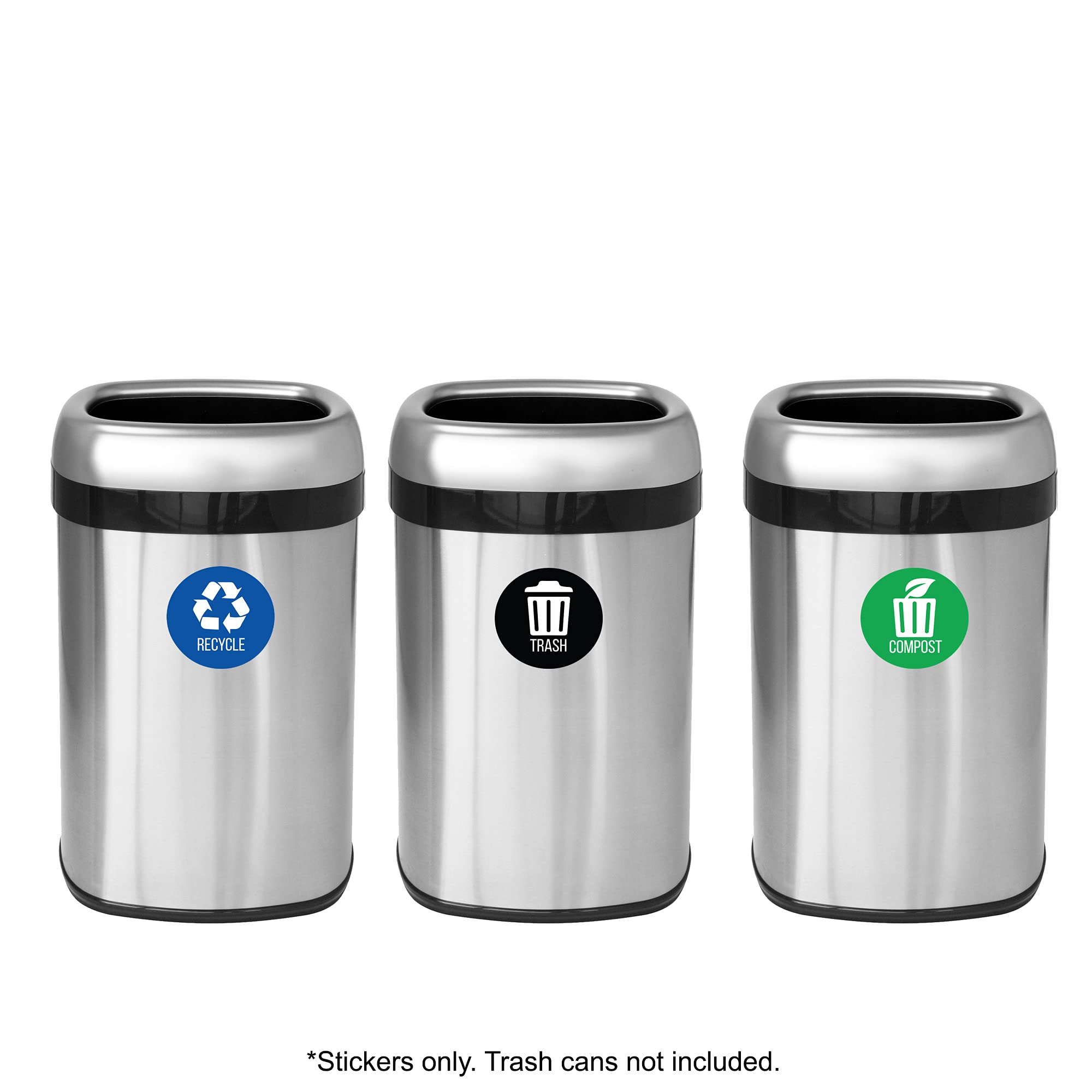 iTouchless Trash Stickers Premium Vinyl Decals for Trash Can; 3" Round Waterproof, Reusable (Set of 3); Indoor/Outdoor