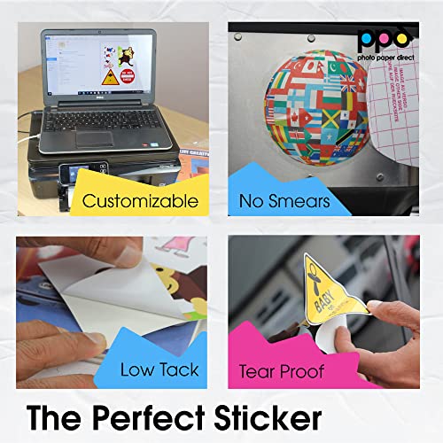 PPD 10 Sheets Inkjet Creative Media Waterproof Glossy Self Adhesive PVC Vinyl Sticker Paper 8.5x11 True Photographic Quality 4.1mil Thin Full Sheet Instant Dry Scratch and Tear Resistant (PPD-36-10)