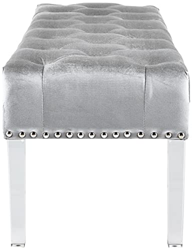 Roundhill Furniture Valley Button Tufted Velvet Upholstered Bench with Acrylic Leg, Grey