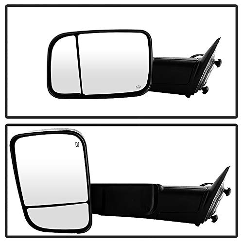 Power Heated Signal Side View Towing Mirror Assembly Compatible With 2010-2012 Ram 1500 2500 3500 With Puddle Light Manual Folding Left Driver Side Textured Black